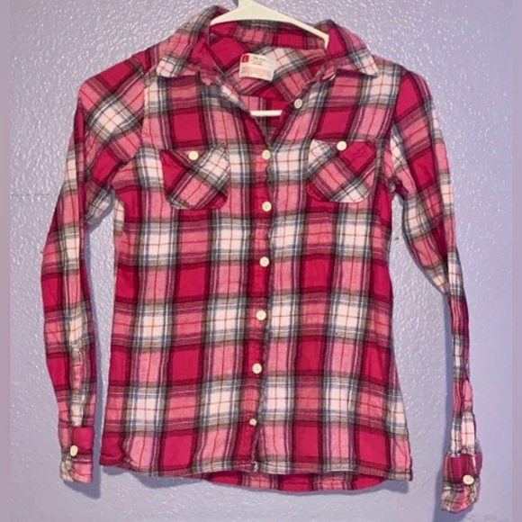 Target | Shirts & Tops | Target Pink Plaid Flannel Long Sleeve Button ...